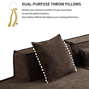 Tosaronia 129.5 X 58 Sectional Sofa L Shaped Couch with Polyester Fabric, 3 Seat Corner Sofa Couch, Modern Upholstered Couch with 4 Pillow Right Chaise Lounge for Living Room Office(Dark Brown)