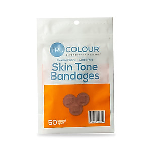 Tru Colour - Spot Bandages, Flexible Fabric Adhesive Bandages, Brown Skin Tone Shade, Orange Bag, 50 Count