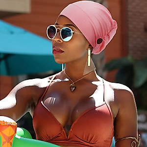 Woeoe Button Women's Head Turbans Grey Pre-Tied Turban Head Wraps Stretch Breathable Beanie Cap Headwrap Hair Cover Headwear(4PCS)