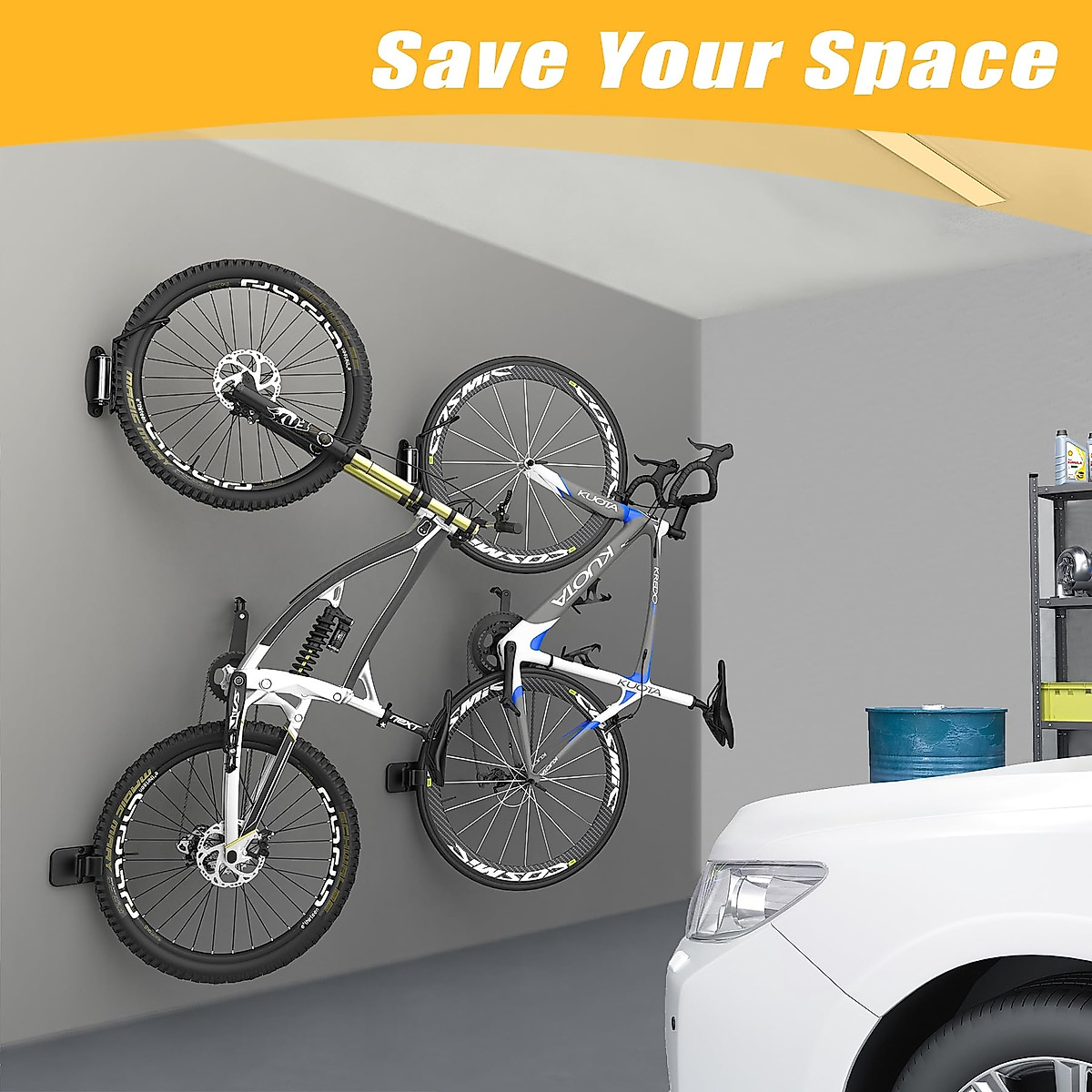 TORACK Wall Mount Swivel Bike Rack with Locking Mechanism, Bike Hangers for Garage Wall Vertical Space Saving Bike Wall Mount Garage Home Bike Storage, Pack of 2