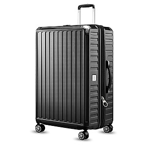 LUGGEX 28 Inch Luggage with Spinner Wheels - 83L Polycarbonate Expandable Hard Shell Suitcases Large Checked Luggage (Black Suitcase)