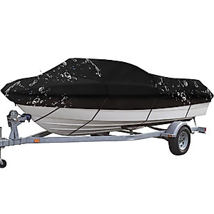 Hifybaty 17'- 19' Boat Cover - Heavy Duty 600D Dual PU Trailerable Marine Grade Polyester Canvas, Fits 17-19ft V-Hull, Tri-Hull, Fishing Boat, Runabout, Pro-Style Bass Boat with Tightening Strap