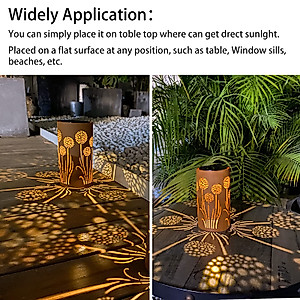 pearlstar Outdoor Solar Table Lamp 2pack Metal Dandelion Solar Lantern Lights, Retro Orange Finsih, Outside Decor for Patio Garden Yard Pathway Tabletop Waterproof(Dandelion)
