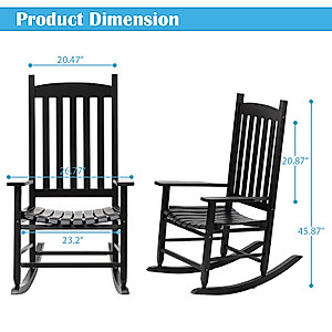 Outdoor Rocking Chairs, Wooden Rocking Chair with a Curved Seat & a High Slatted Backrest, Rocking Chairs with Wide Arms, Black Rocking Chair with Load Bearing 243 lbs for Patio Backyard Porch Garden