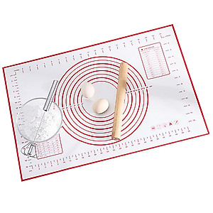 Silicone Dough Mat Non Stick Pastry Mat with Measurement Silicone Mats for Kitchen Counter Reusable Baking Mat Pie Crust Mat with Oil Brush and Dough Scraper(24" x 16",Red)
