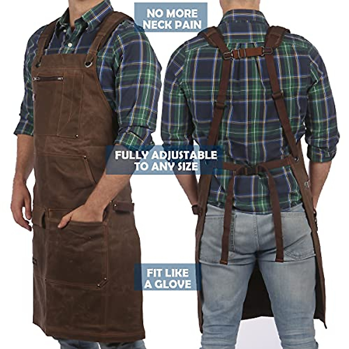 Woodworking Shop Apron - 16 oz Waxed Canvas Work Aprons | Metal Tape holder, Fully Adjustable to Comfortably Fit Men Size S to XXL | Tough Tool Apron to Give Protection, Ideal Fathers Day GIft for Dad