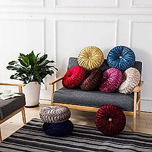 Elero Round Throw Pillow Velvet Chair Cushion Soft Pleated Pumpkin Round Pillow Decorations for Home Car Black
