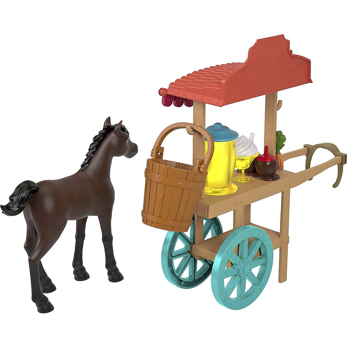 Mattel Spirit Untamed Miradero Snack Cart with Rolling Wheels, Canopy, 5-in Pony & Related Accessories, Great Gift for Ages 3 & Up , Pink
