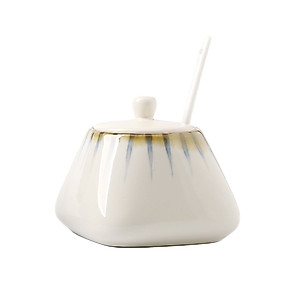 CHOOLD Vintage Hand-Painted Ceramic Spice Jar with Lid Spoon Seasoning Box Condiment Pots Spice Racks for Kitchen Restaurant Housewarming Gift