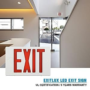 EXITLUX 1 Pack UL Listed -Red Led Exit Sign with Emergency Lights&Battery Backup Operated Powered Exit Lights Exit -Double Face-120-277VAC Fire Exit Signs Lighting for Room,Street,Window.Stairs.