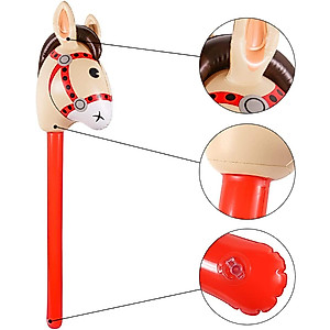 Inflatable Stick Horse,Inflatable Horse Head on Stick Horse Costume Pony/Halloween/Western Cowboy/Horse Baby Shower Birthday Party Decorations Supplies Favors Prop, 37 Inch (Red)