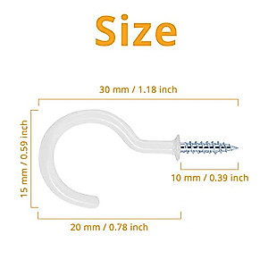 MJIYA 36 PCS Vinyl Coated Ceiling Hooks Question Mark Shape Hook Heavy Duty Screw Cup Hook for Bathroom Kitchen Wall Ceiling Hanging (White, 3/4 Inch)