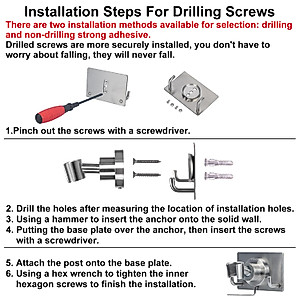 Shower Head Holder All Metal Strong Adhesive and Drilling Screws Two Installation Methods, Adjustable Handheld Shower Head Mount,Stainless Steel Hand held Showerhead Wand bracket