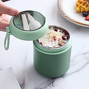 SMALLSHS Vacuum Insulated Food Jar with Foldable Spoon, Stainless Steel Thermal Food Container Food Thermos Soup Cup Leak Proof Hot Cold Food for Office Picnic Travel Outdoors (green)