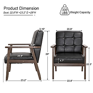 Okeysen Accent Chairs Set of 2, Mid Century Modern Accent Chair, Retro Wood and Leather Armchairs Side Chair, Lounge Reading Comfy Arm Chair for Living Room, Bedroom, Office(Matte Black)