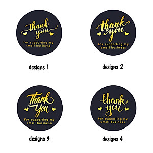 1.5" Thank You Stickers Roll,Thank You for Supporting Our Small Businessï¼Œ4 Designsï¼ŒRound Gold Foil Adhesive Labels of Black,500 Business Labels for Sealing, Handmade Goods & Small Business Owners
