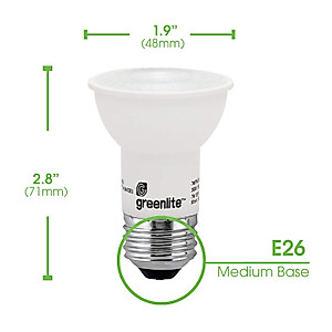 Greenlite LED PAR16 Dimmable Flood Light Bulb, 7W (60W Equivalent), 500 Lumens, 3000k Bright White, Indoor/Outdoor, 120V, Energy Star, (2 Pack)