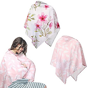 2 Pcs Baby Nursing Cover for Breastfeeding Soft Breastfeeding Cover for Infants Babies Nursing Apron Cover with Flowers and Leaf for Mother Breastfeeding