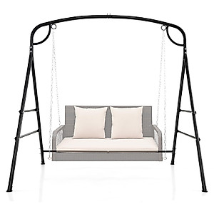 HAPPYGRILL Outdoor Swing Frame Heavy-Duty Metal Porch Swing Stand with Side Bars & 2 Rings, 660 lbs Weight Capacity, A-Frame Swing Frame for Garden, Backyard, Balcony