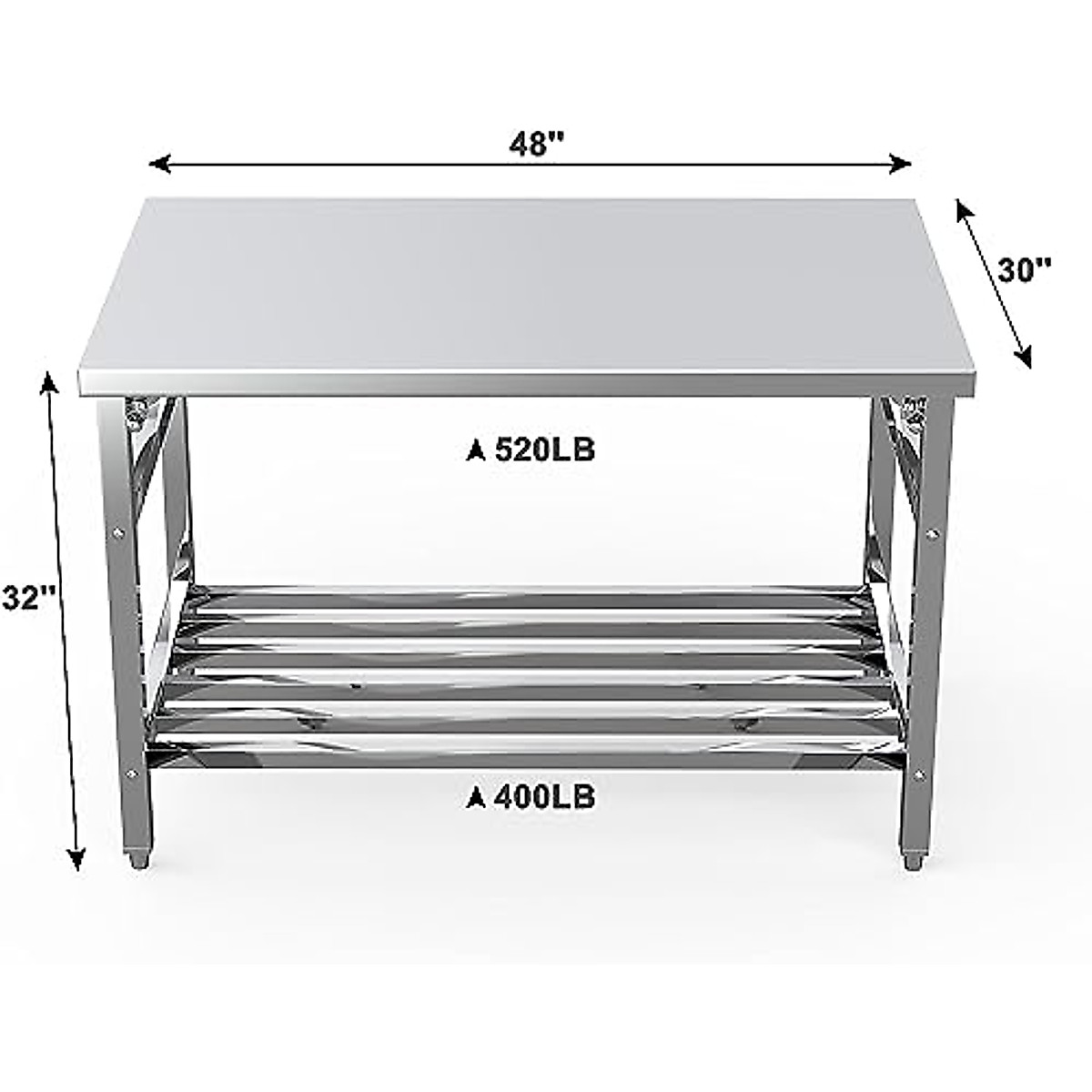 Stainless Steel Folding Table for Prep & Work 48x30 Inches, NSF Commercial Foldable Kitchen Heavy Duty Table with Undershelf for Restaurant, Home and Hotel