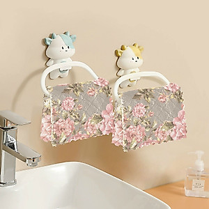 Bolaz Dish Cloths Dish Towels Kitchen Towels 6 Pack Sets Absorbent Retro Pink Rose Flower Soft Decorative Reusable Nonstick Oil Washable