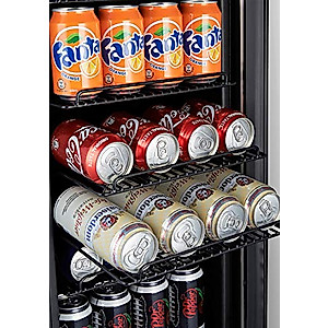 Beverage Refrigerator, Phiestina15 inch 96 Cans Built-in or Freestanding Beverage Cooler Mini Fridge with Auto Defrost,Glass Door & 6 Removable Shelves for Home Bar Office