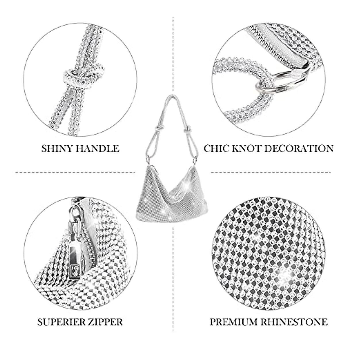 QIANCHANG Rhinestone Handbag for Women Party Wedding Shiny Silver Purse Sling Evening Bag (Select-silvery)