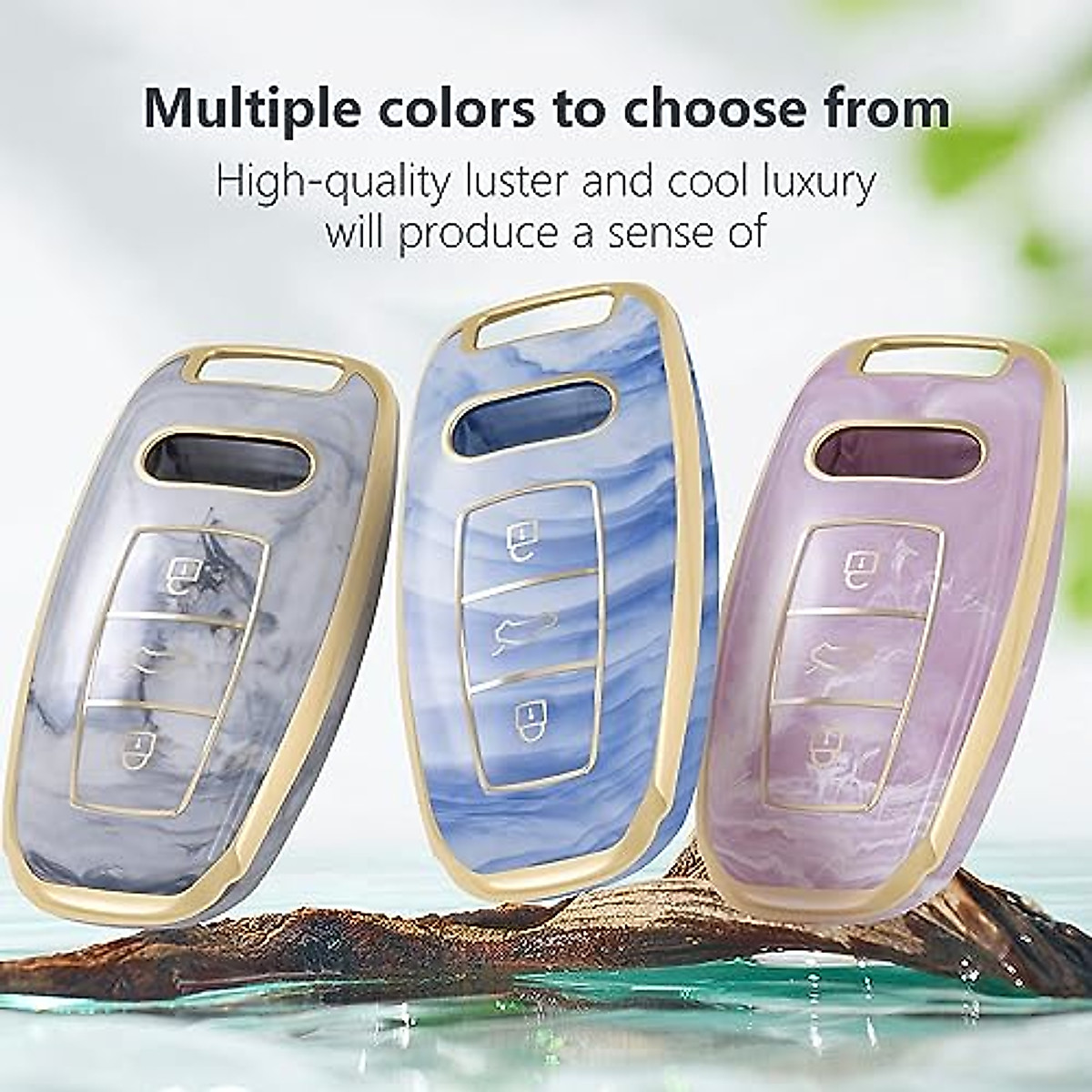 SWEETBOND Key Fob Cover with Keychain fit Audi A6L A6 A7 A8 Q7 Q8 E-Tron 2018-2022 A3 S3 S6 SQ7 RS6 S7 RS7 Smart Remote Control Protector white