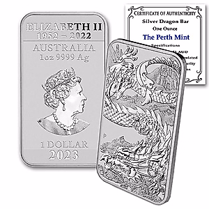 2023 P Lot of (20) 1 oz Australian Silver Dragon Rectangular Bar Coins Brilliant Uncirculated with Certificates of Authenticity $1 BU