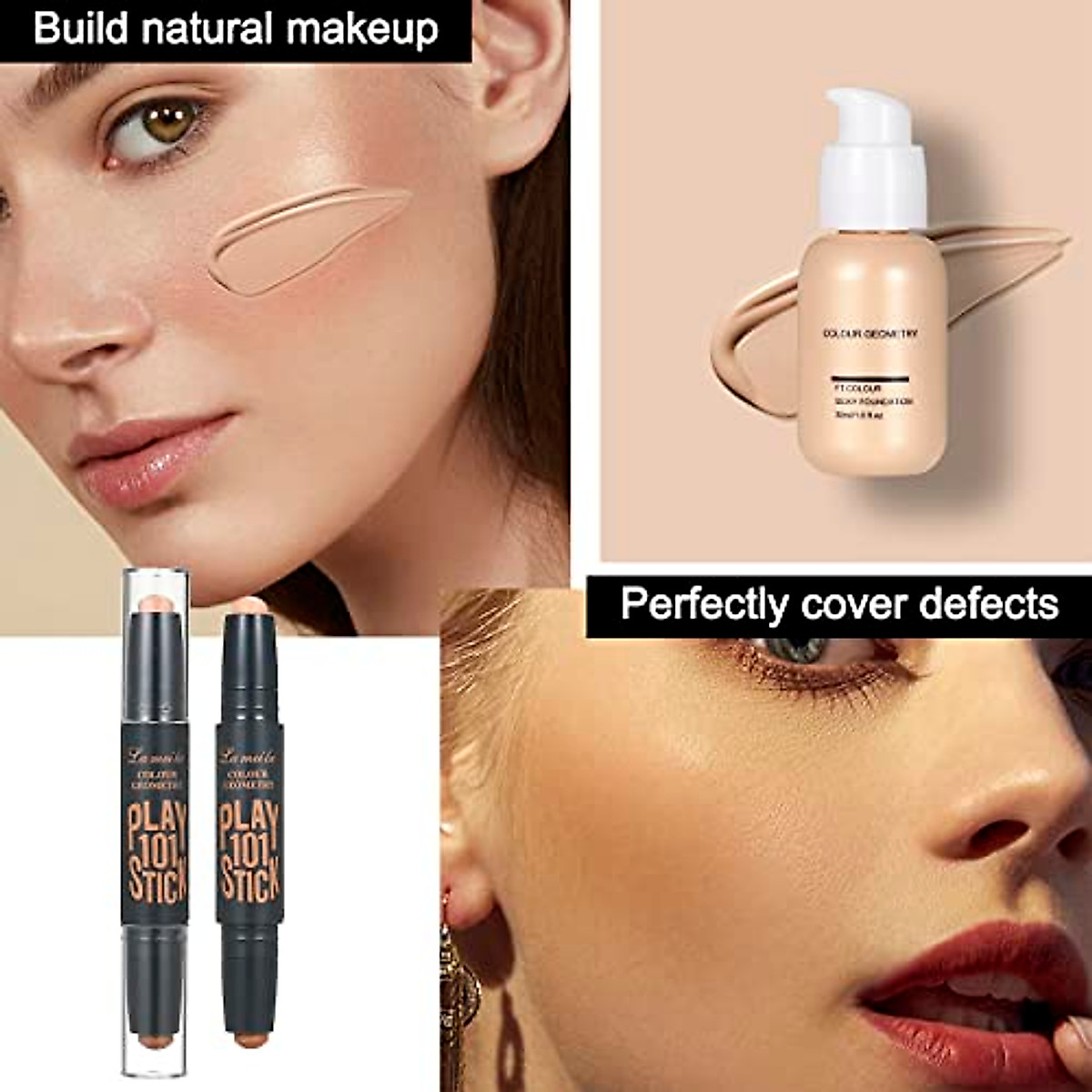 All in One Makeup Kit For Women Girls Teens 16 Colors Eyeshadow Palette Liquid Foundation Eyeliner Pencils Contouring Stick Lip Gloss Eyebrow Pencils Mascara Powder Puff 7Pcs Makeup Brushes Makeup Gift Sets