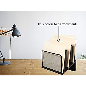 1InTheOffice Metal Mesh File Organizer, Black Wire Mesh 5 Section Incline Sorter, Black Finish