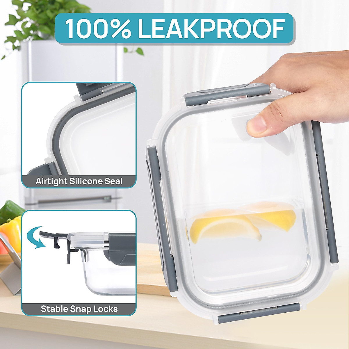 Vtopmart 5 Pack 22oz Glass Food Storage Containers with Lids, Meal Prep Containers, Airtight Lunch Containers Bento Boxes with Snap Locking Lids for Microwave, Oven, Freezer and Dishwasher