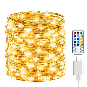 Minetom USB Fairy String Lights with Remote and Power Adapter, 66 Feet 200 Led Firefly Lights for Bedroom Wall Ceiling Christmas Tree Wreath Craft Wedding Party Decoration, Warm White
