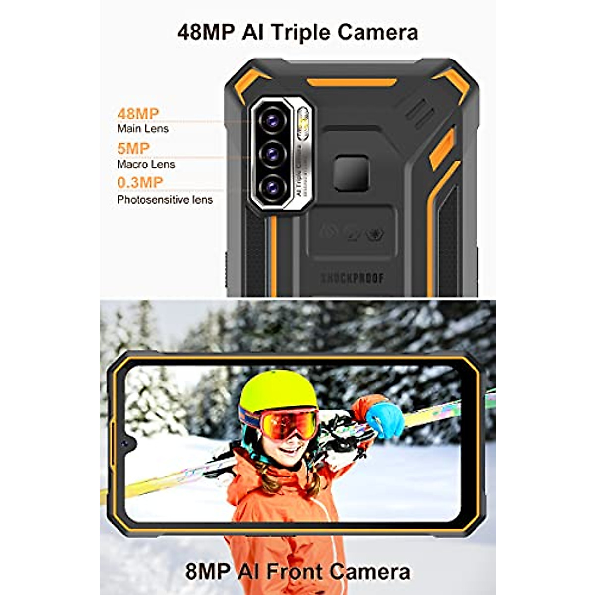 CUBOT Rugged Smartphone, King Kong Rugged Cell Phone, 4GB+64GB, 48MP Camera, Android 11 Phone, 6.1” HD+ Screen, 5000mAh Battery, 4G Dual SIM Phones, IP68 Waterproof Cell Phone, Face ID, Orange