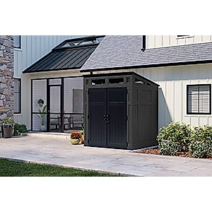 Suncast 6' x 5' Modern Outdoor Resin Storage Shed with Steel Frame, Peppercorn/Black