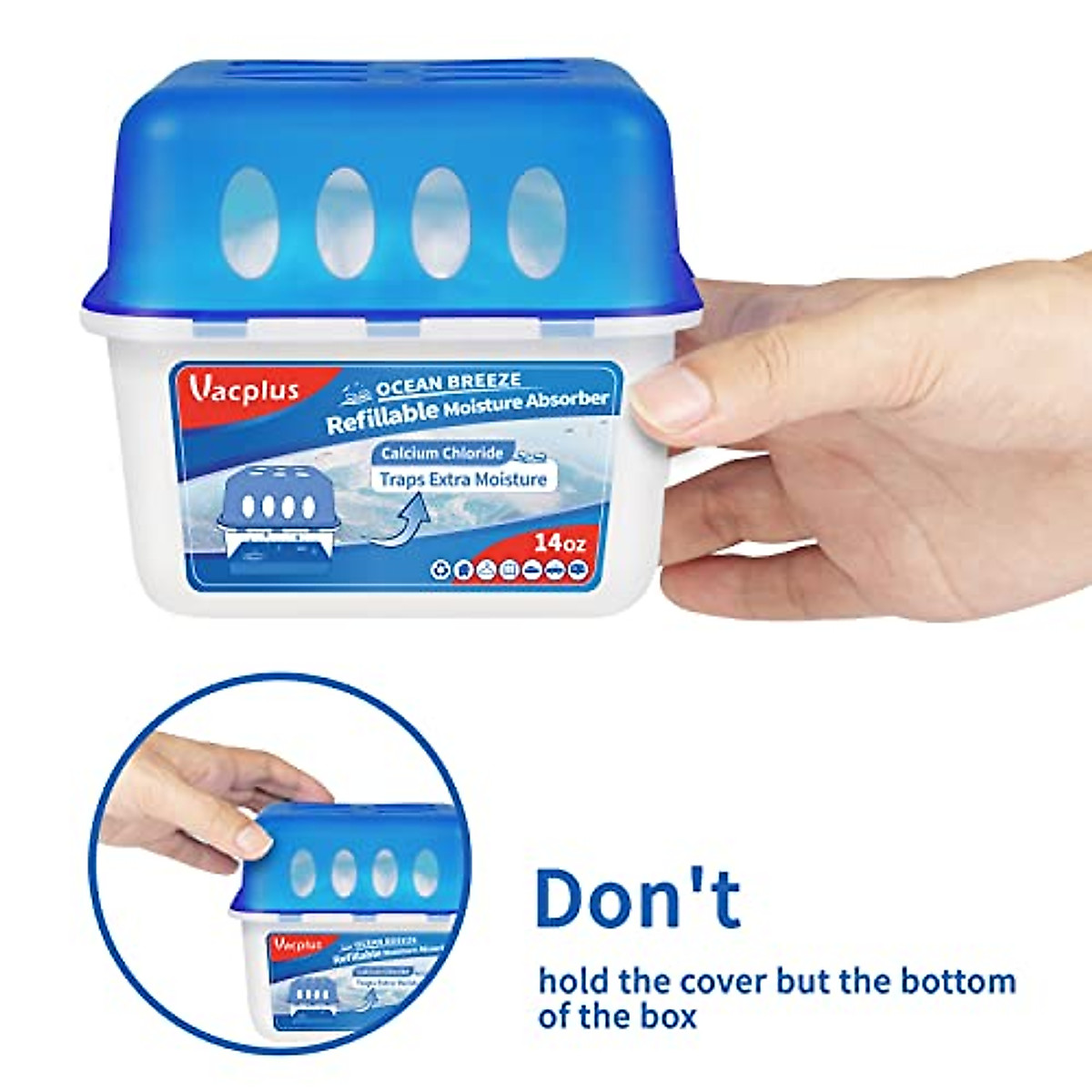 Vacplus Moisture Absorbers, Reusable Dehumidifiers for Closet, Moisture Absorbers for Rooms with Visible Dehumidification, Humidity Absorber Boxes & Odor Removers, 14OZ, 4 Pack (Ocean Breeze Scent)
