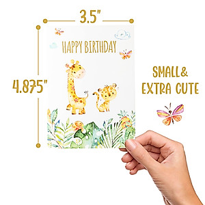 30 Safari Happy Birthday Cards Bulk | Kids Birthday Card | Assorted Birthday Cards With Envelopes | Greeting Cards Assortment Box | Small & Cute Zoo Birthday Cards For Kids w/ Matching Stickers
