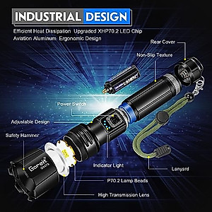 Goreit Flashlight High Lumens Rechargeable, 950000 Lumen Led Flashlights XHP70.2 USB Super Bright Flash Light Battery Powered, Powerful Handheld Flashlights for Emergencies Camping, IP67 Waterproof