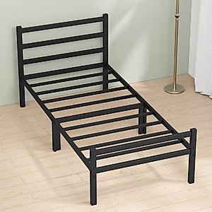 Musen Twin Metal Bed Frame with Headboard, Noise Free, Anti-Slip, Easy Assembly, Under-Bed Storage, Black