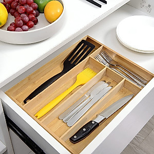 GREEHOMEDE Kitchen Drawer Organizer, Flatware Organizers, Silverware Tray with Dividers, Utensil Organizer, Bamboo Cutlery Tray, 14.6"x11.8"x1.8''