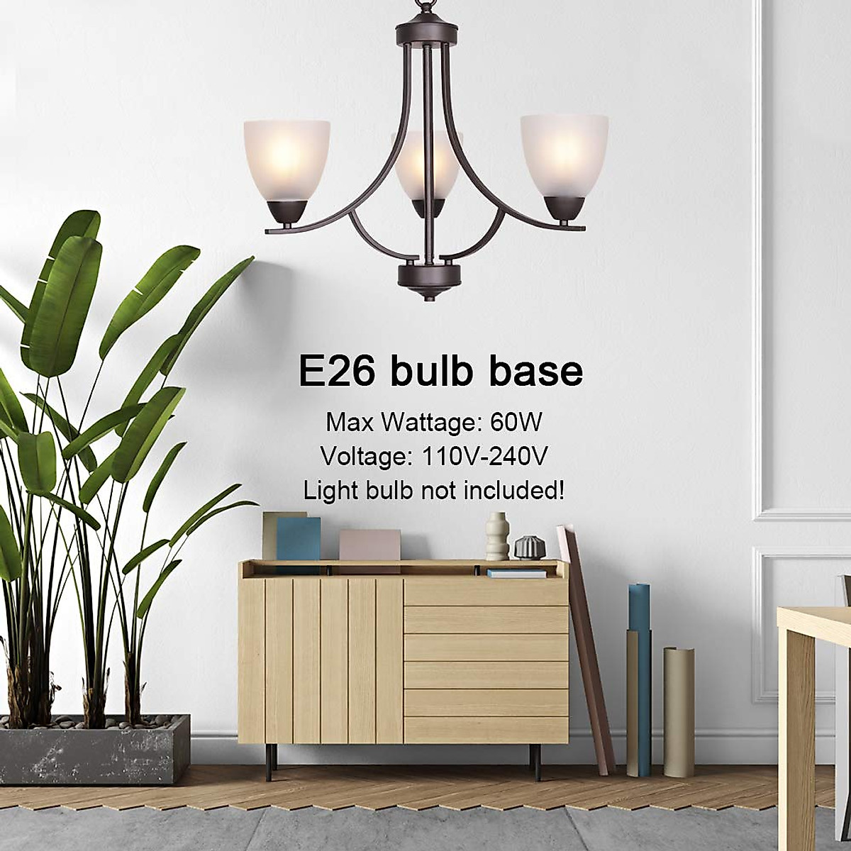 VINLUZ 3 Light Shaded Contemporary Chandeliers with Alabaster Glass Oil Rubbed Bronze Modern Light Fixtures Ceiling Hanging Mid Century Pendant Lighting for Dining Room Living Room Hallway Bedroom