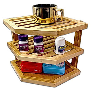 Bam & Boo - Natural Bamboo 3-Tiers Corner Shelf Organizer - Storage Rack for Kitchen Countertop, Cabinet & Pantry