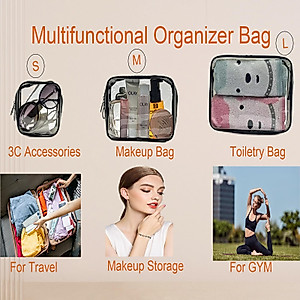HUTUYIYI TSA Approved Toiletry Bag 3 pcs Clear Toiletry Bags - Quart Size Travel Makeup Cosmetic Bag Carry on Airport Airline PVC Plastic Compliant Bag Women Men (3 Pack-Black)