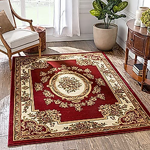 Well Woven Pastoral Medallion Red French European Formal Traditional Area Rug (7'10" x 10'6") Contemporary Floral Thick Soft Plush Living Dining Room Rug