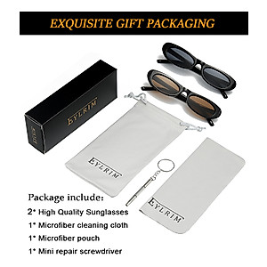 EYLRIM Trend Narrow Cat Eye Sunglasses for Women Fashion Small Oval Sun Glasses Black Shades(2 Pack (A3 Black/Grey + Black/Brown))