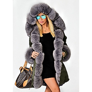 Roiii Women Thicken Warm Winter Coat Hood Down Parka Faux Fur Outdoor Overcoat Long Jacket Outwear