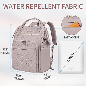 VANKEAN 17 Inch Laptop Backpack for Women Men Fashion Computer Work Bag, Large Capacity Waterproof Backpack with USB Port & RFID Pockets, College Daypack Business Travel Backpack, Light Dusty Pink