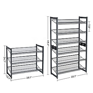 SONGMICS Shoe Rack for Closet, 3-Tier Shoe Storage, Metal Shoe Organizer for Garage Entryway, Stackable Shoe Stand with Adjustable Flat or Angled Shelves, Holds 9-12 Pairs, Cool Gray ULMR03GB