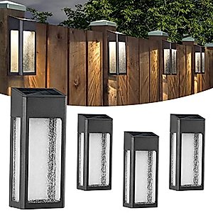 ARMXY Solar Outdoor Lights, Metal Seeded Glass Solar Fence Lights, Auto On/Off Waterproof Solar Wall Lights,Warm/Color Changing Light Solar Lights for Wall Fence Patio Yard Porch Garden Decor,4 Pack