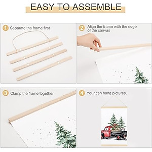 Magnetic Poster Hanger Frame, Red Truck Light Wooden Magnet Frame Hanger for Posters, Prints, Photos, Pictures, Maps, Scrolls, And Canvas Artwork, Christmas Decoration Wall Hanging Kit